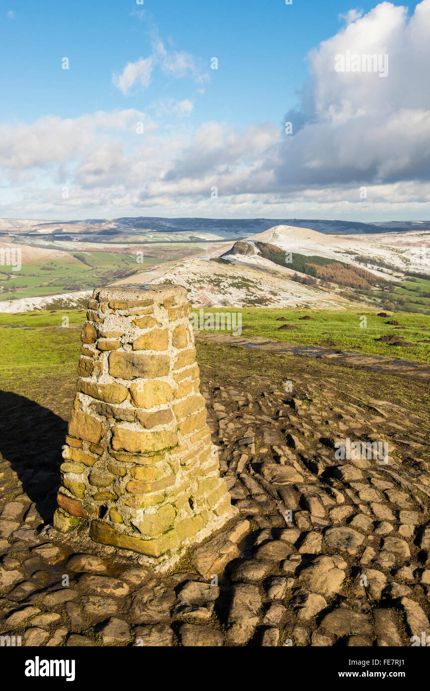 The Triangulation station or trig point at the top of Mam Tor in ...