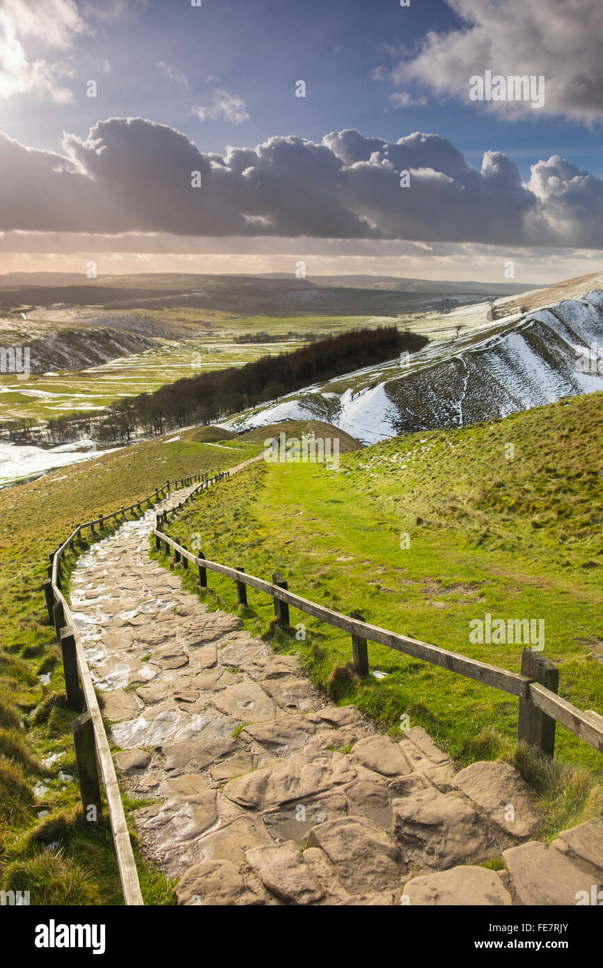 Stone steps leading from the car park to the summit of Mam Tor Stock ...