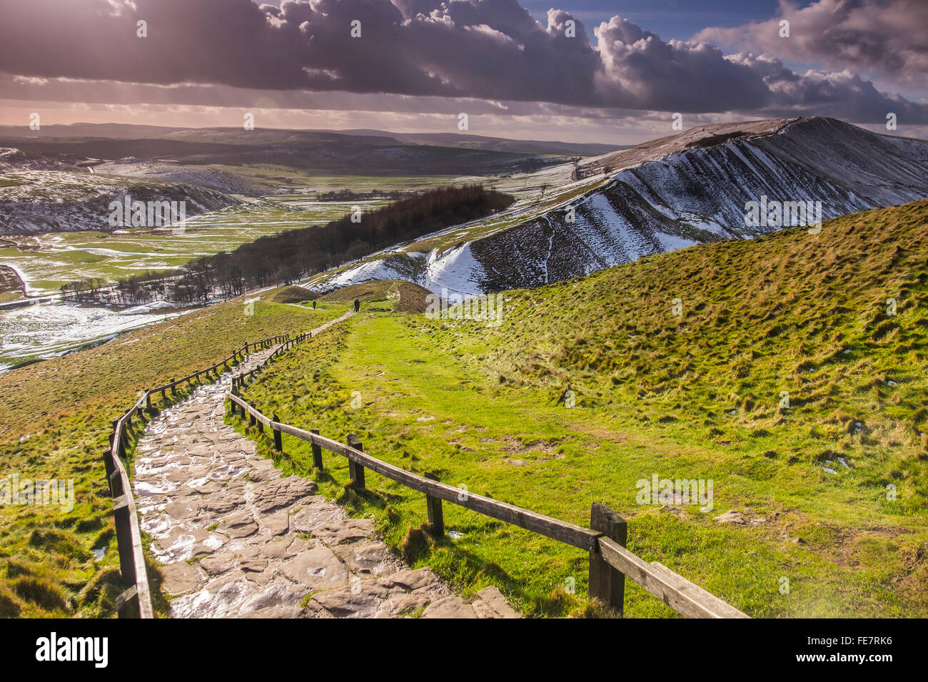 Stone steps leading from the car park to the summit of Mam Tor Stock ...