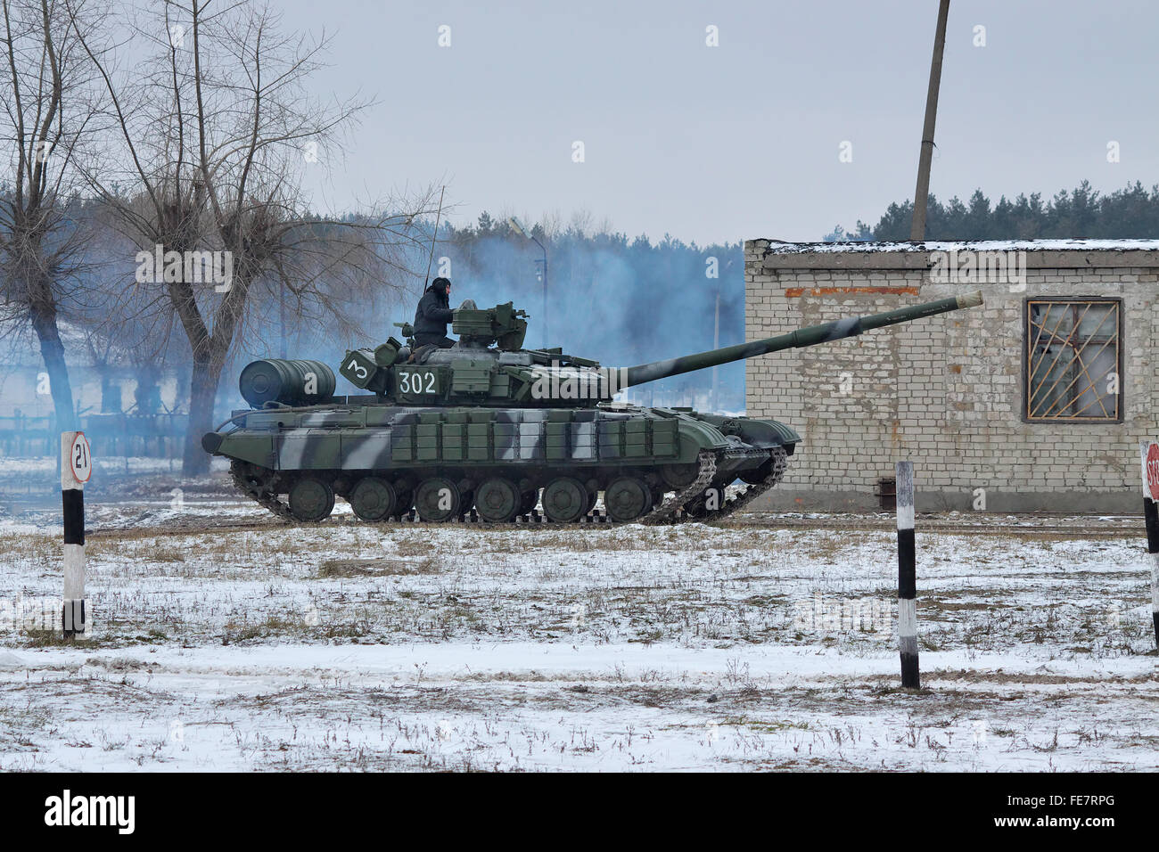 Desna, Ukraine - December 17, 2010: Main battle tank during training ...