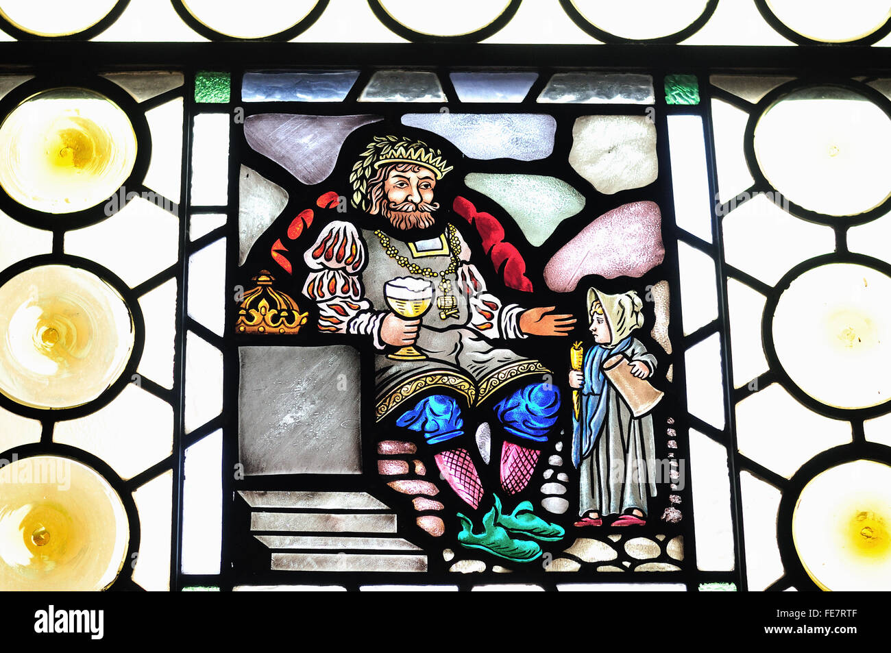 Milwaukee, Wisconsin, USA. Stained glass window in a tasting room at a ...