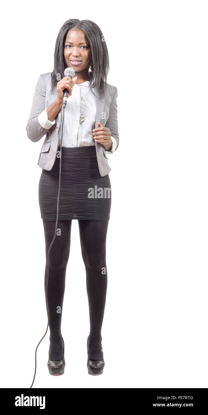 a young African american journalist with a microphone Stock Photo - Alamy