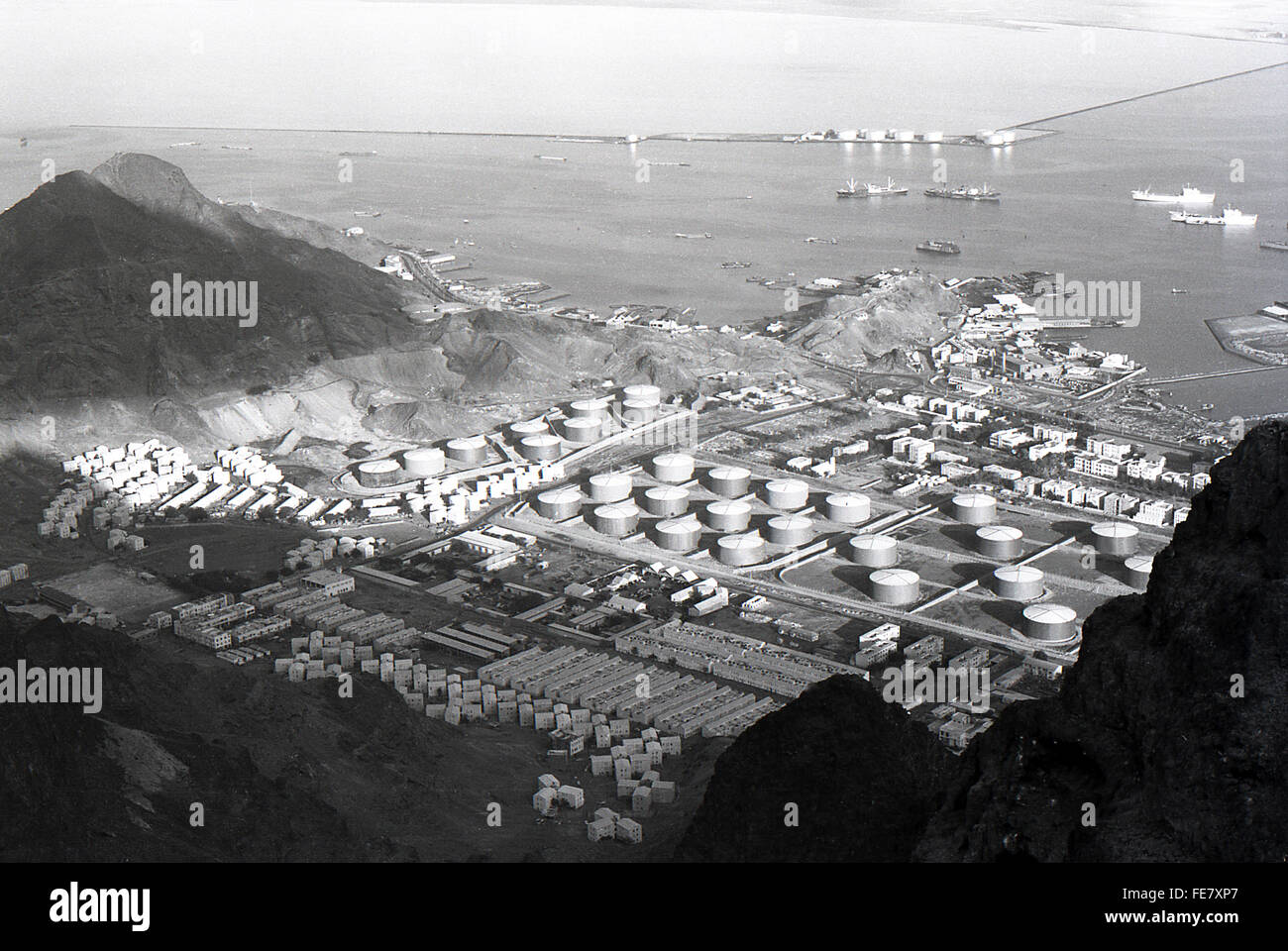BP petrol tanks and LSL ships Aden bay Yemen 1967 British withdrawal ...