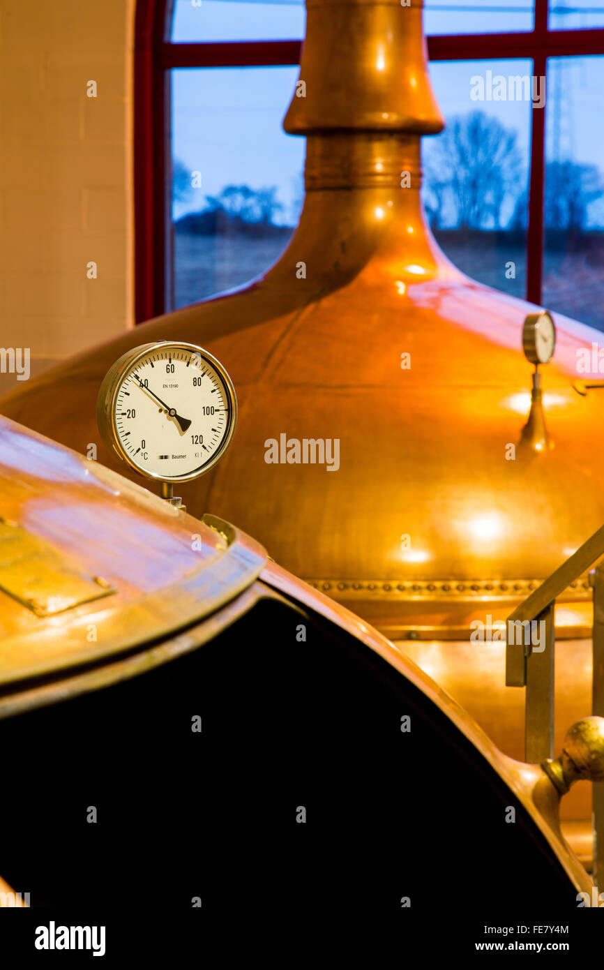 Traditional copper distillery tanks in a beer brewery Stock Photo - Alamy