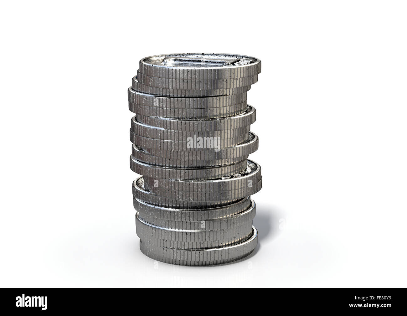 A closeup of a stack of antique silver coins with a number one and a ...