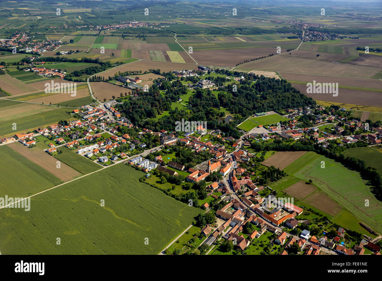 Aerial view, Schloss Grafenegg, romantic historicism, Grafenegg, Lower ...