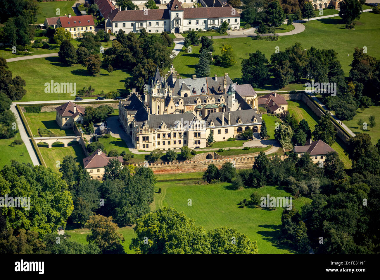 Aerial view, Schloss Grafenegg, romantic historicism, Grafenegg, Lower ...