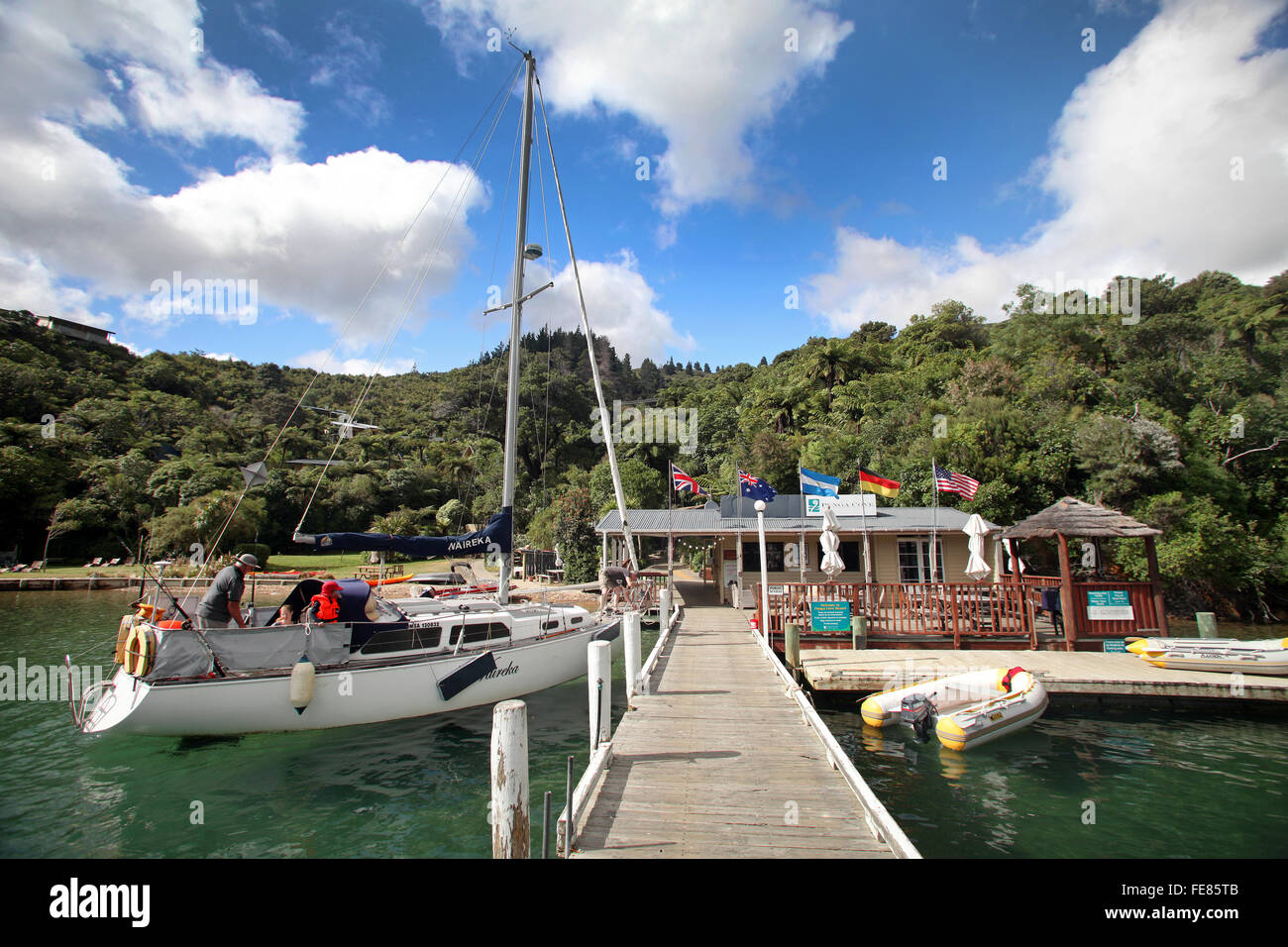 Activity around the wharf at Punga Cove, Queen Charlotte track ...