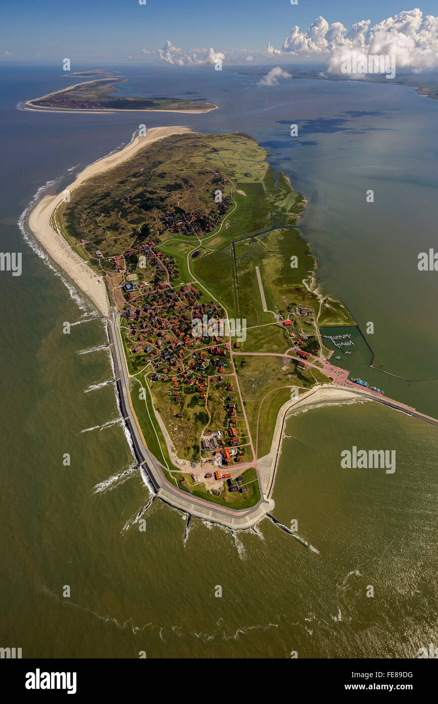 Groynes against land loss, Wadden Sea, aerial view, Baltrum, North Sea ...