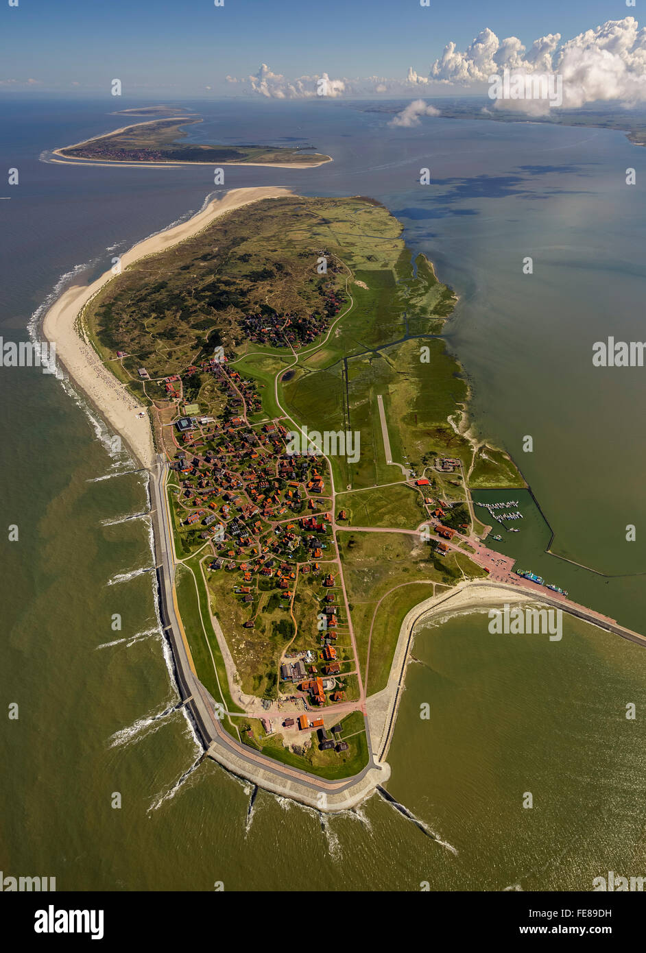 Groynes against land loss, Wadden Sea, aerial view, Baltrum, North Sea ...