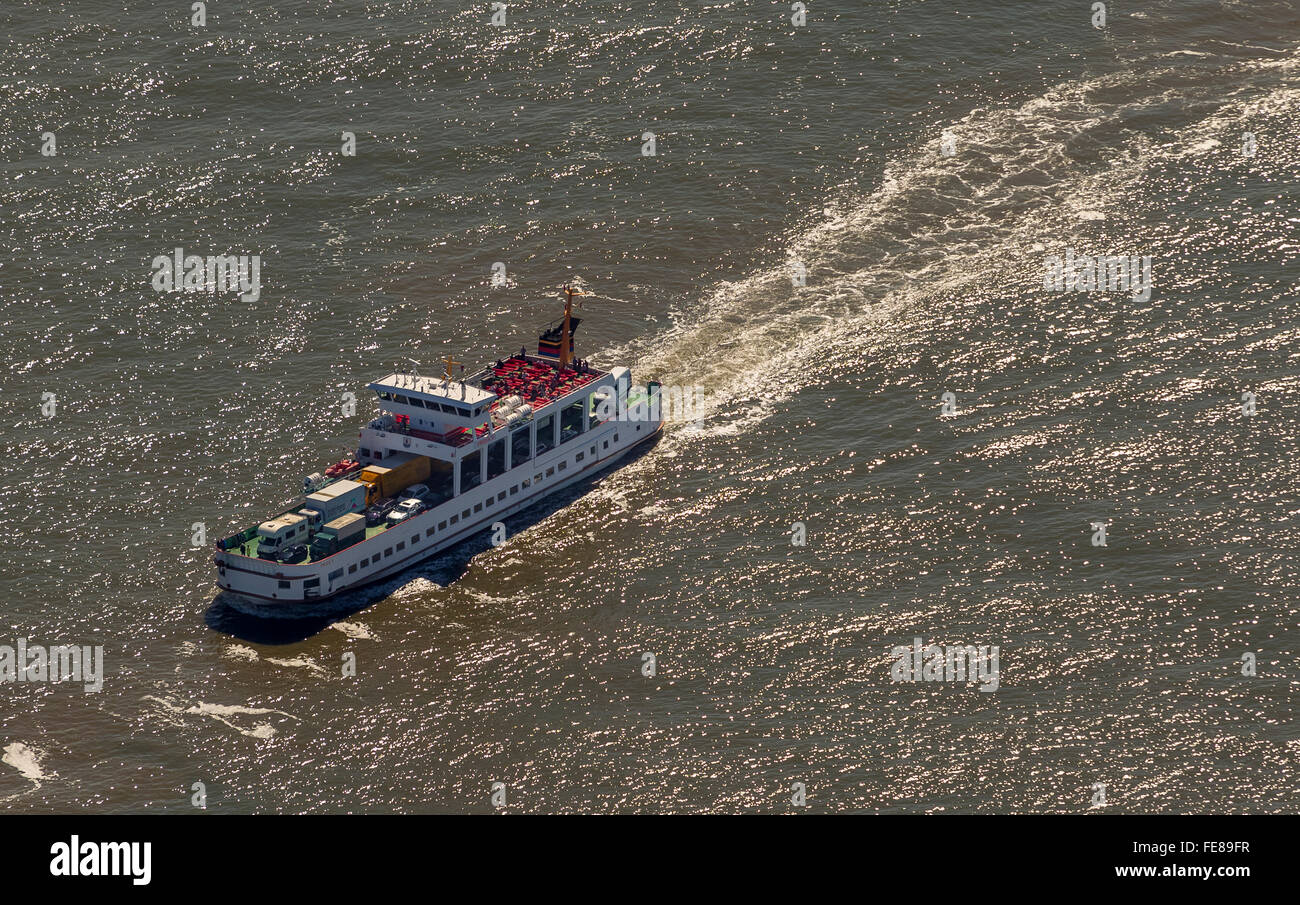 Aerial view, ferry Frisia V between Harlingersiel and Norderney, the ...