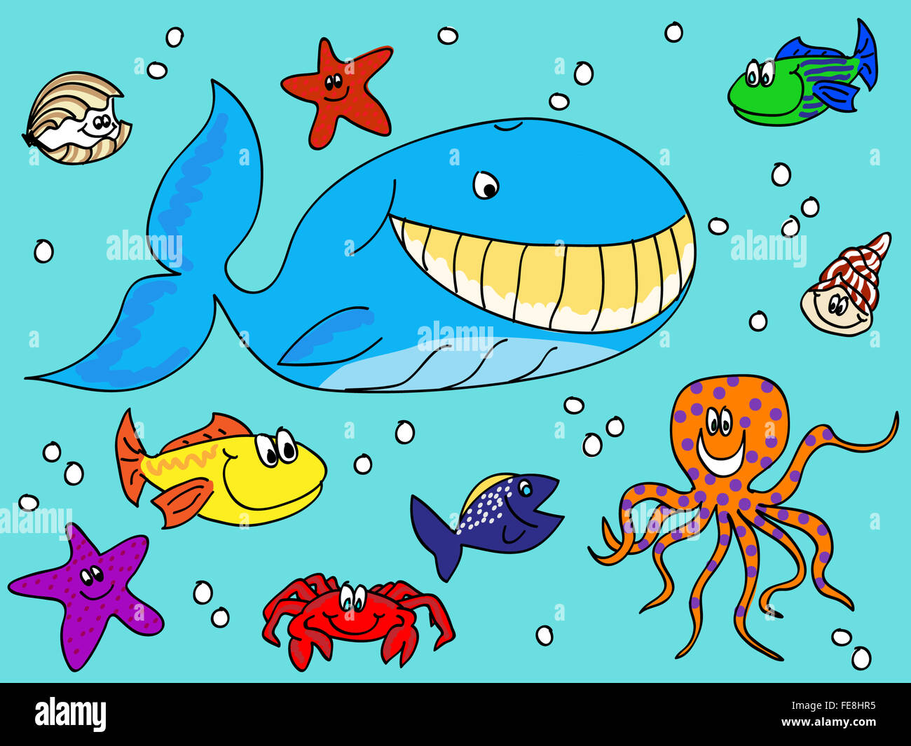 Seamless fun sea creatures doodle Stock Photo - Alamy