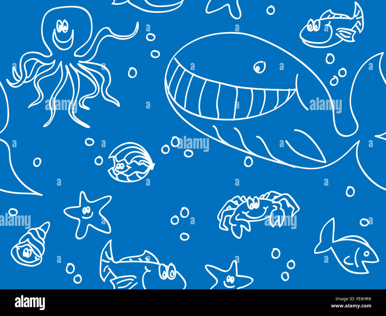 Seamless fun sea creatures doodle Stock Photo - Alamy