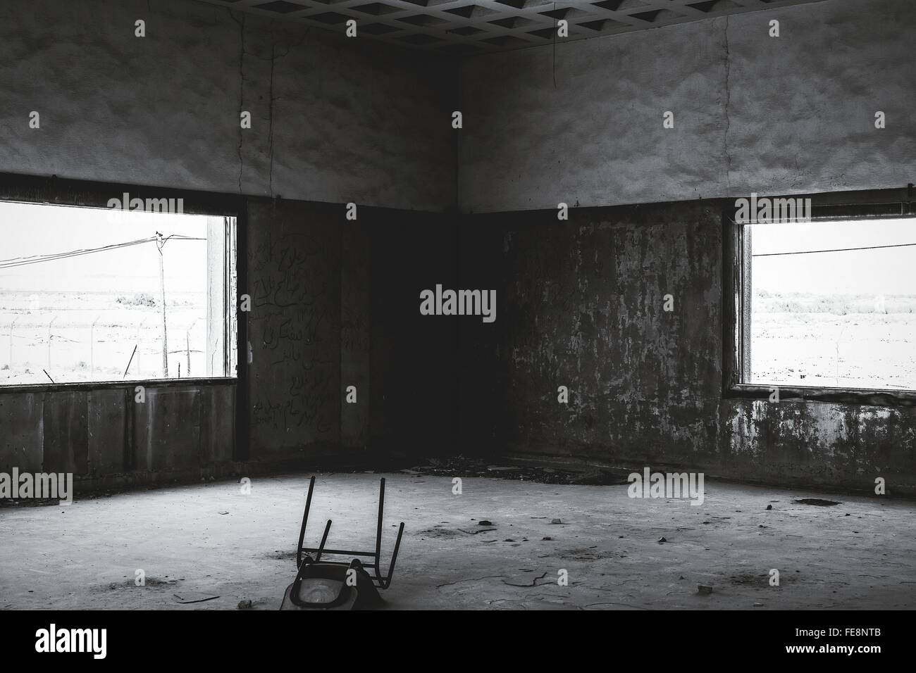 Empty Abandoned Room With Open Windows Stock Photo - Alamy