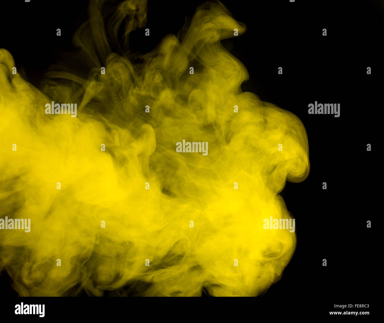 Abstract art. Yellow smoke hookah on a black background. Inhalation ...
