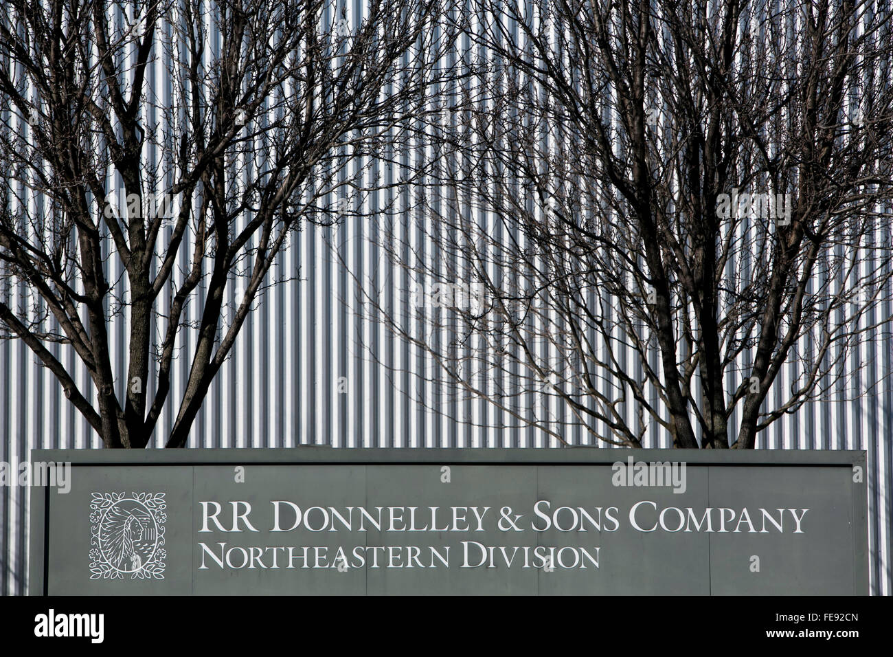 A logo sign outside of a facility occupied by RR Donnelley in Lancaster ...