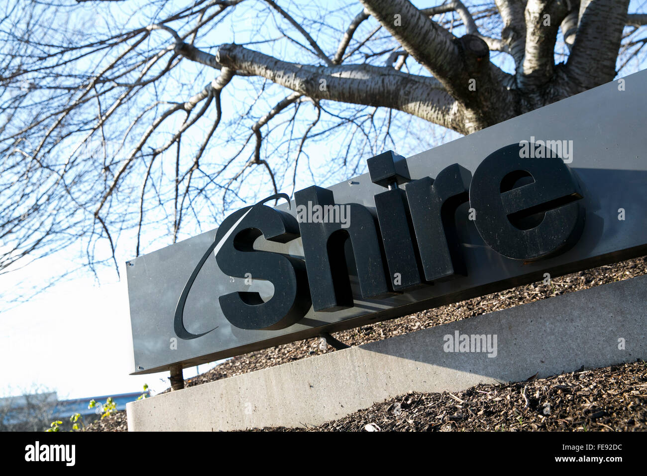 A logo sign outside of a facility occupied by Shire Plc, in Wayne ...