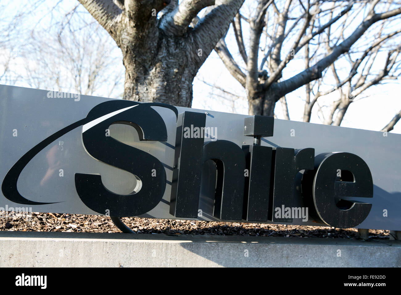 A logo sign outside of a facility occupied by Shire Plc, in Wayne ...