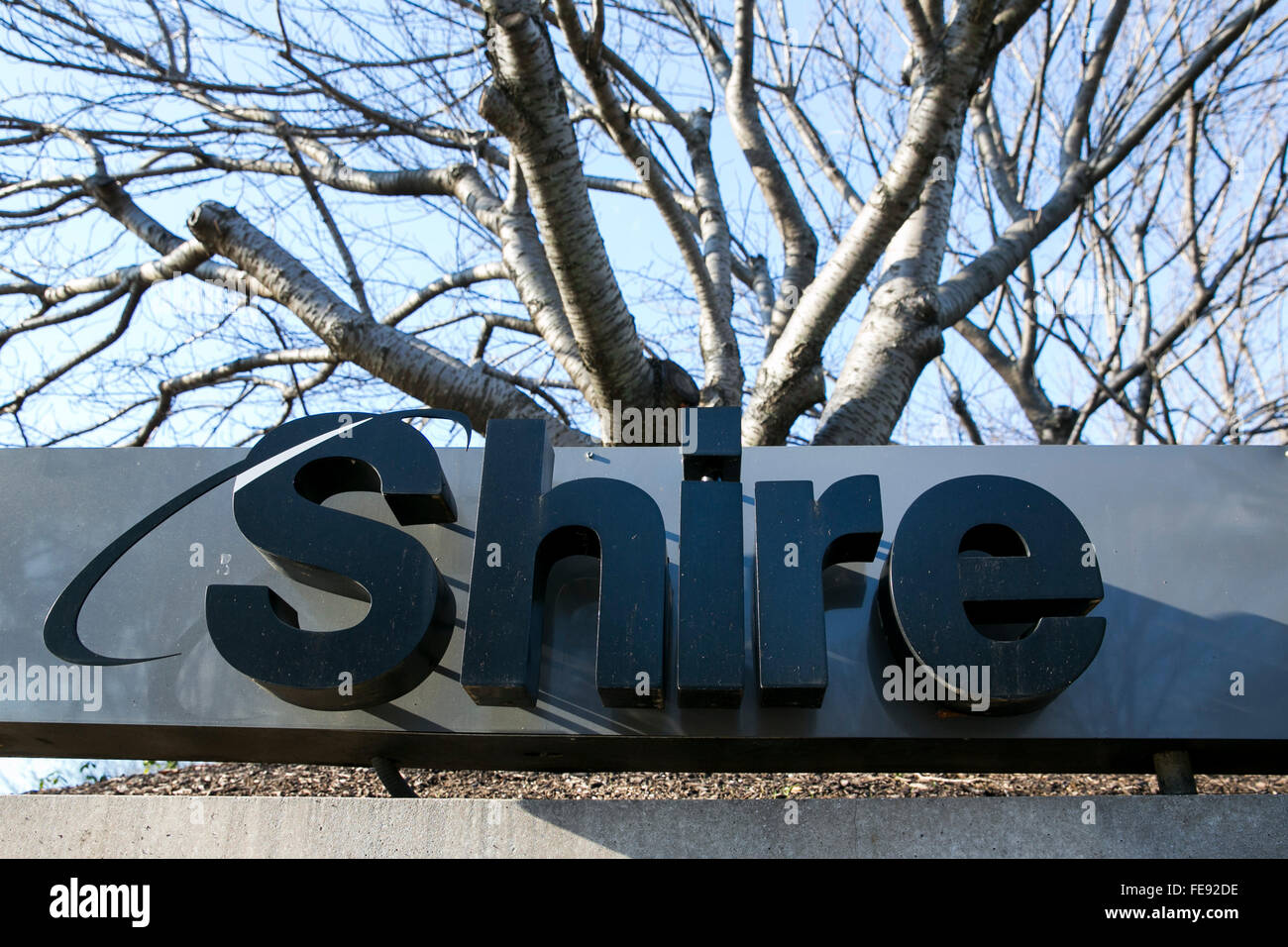 A logo sign outside of a facility occupied by Shire Plc, in Wayne ...