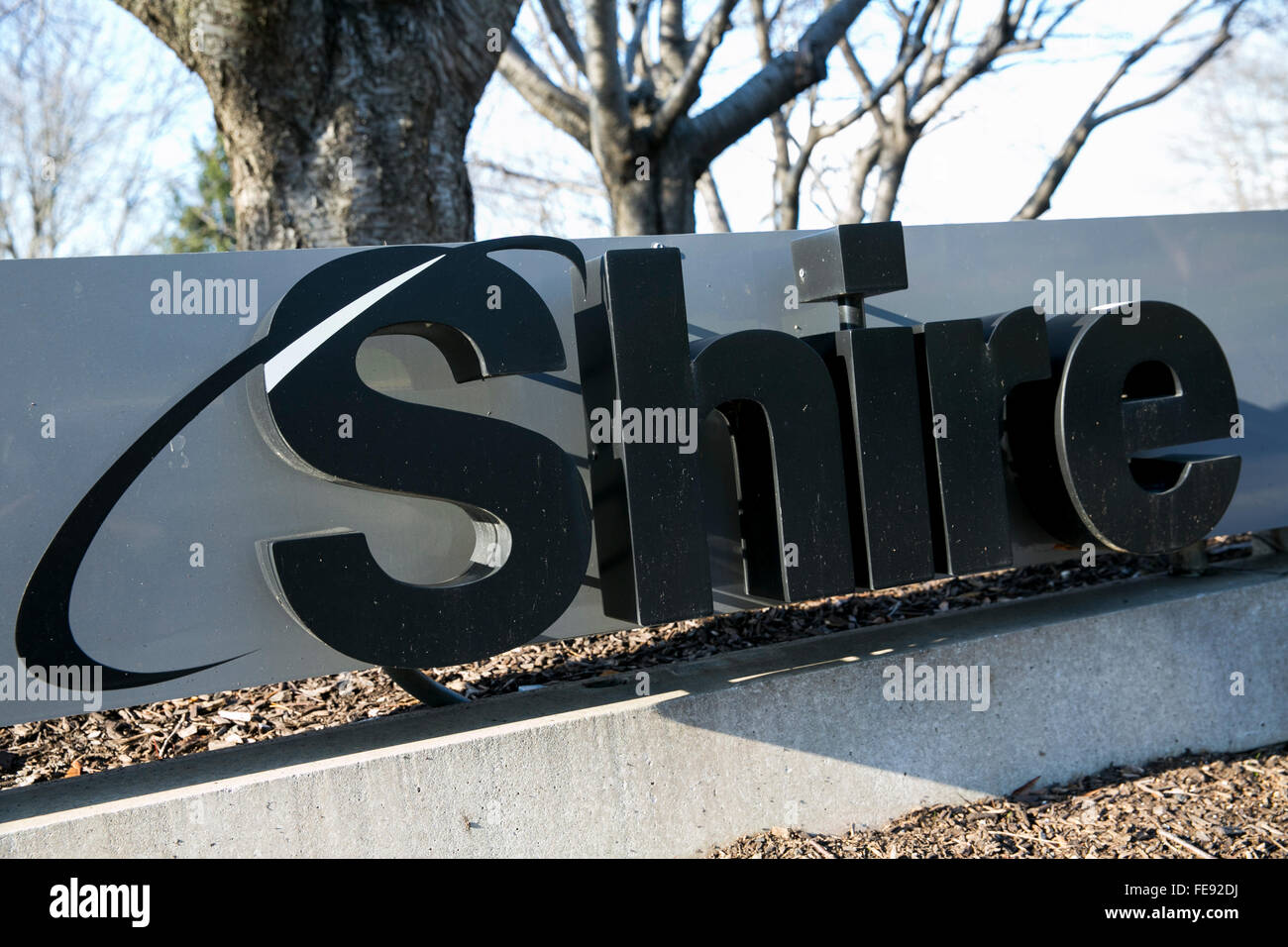 A logo sign outside of a facility occupied by Shire Plc, in Wayne ...