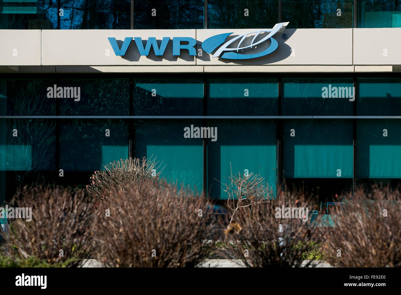 A logo sign outside of the headquarters of VWR International in Radnor ...