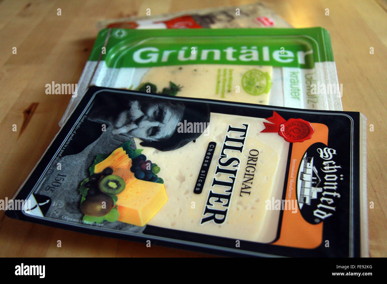 Moscow, Russia. 17th Jan, 2016. The Russian cheese brands Gruentaeler ...