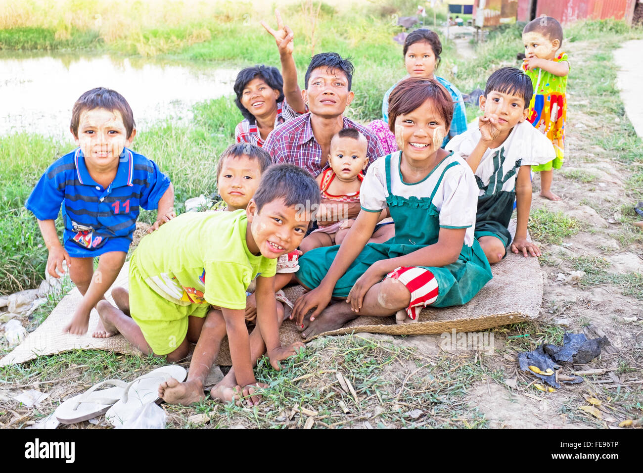 YANGON, MYANMAR - November 25, 2015: Traditional family in Myanmar Asia ...