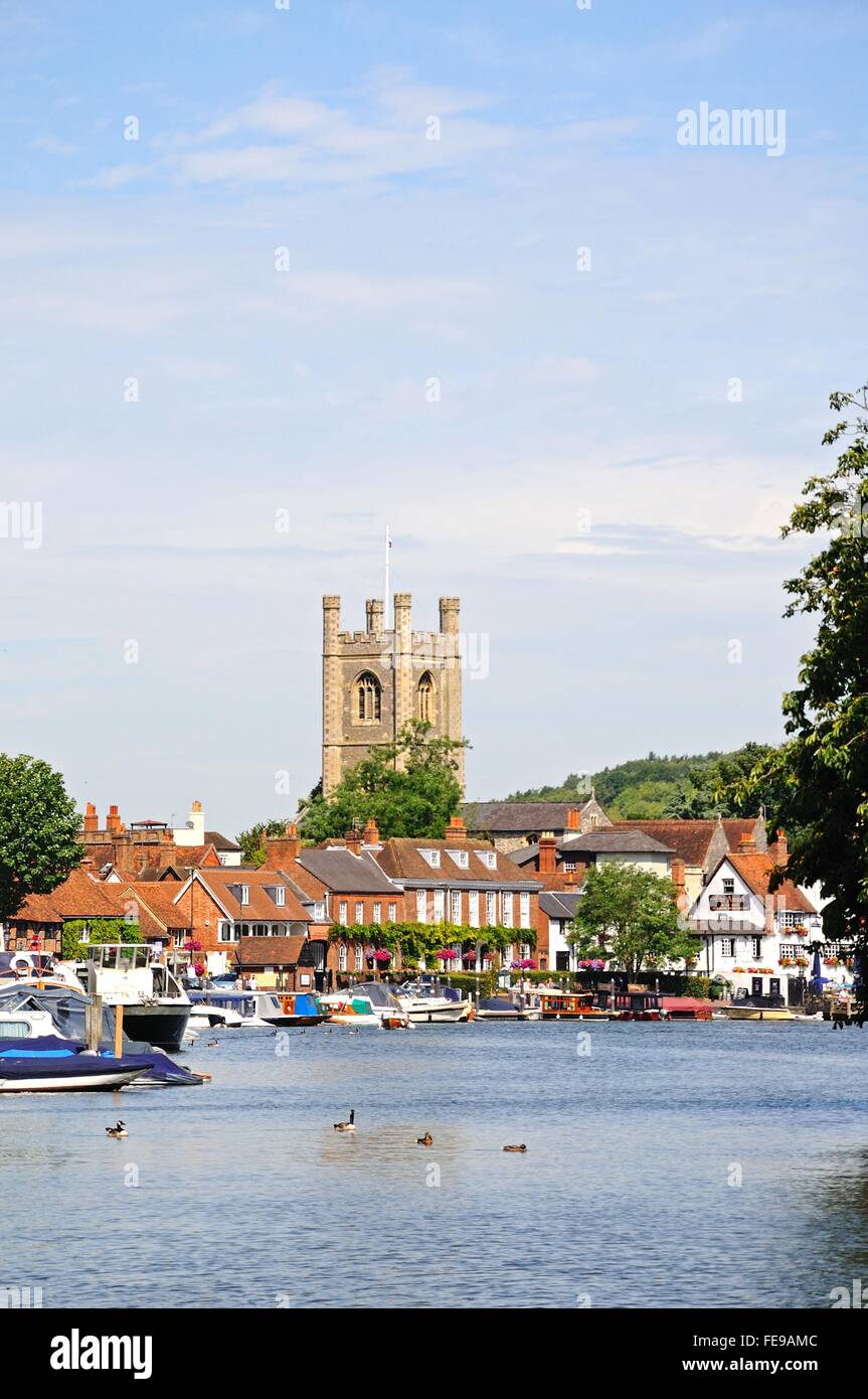 View along the River Thames towards the Parish Church of St Mary the ...