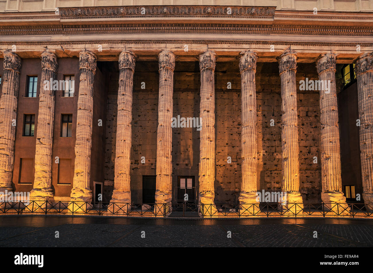 Rome, Italy: columns of Hadrians Temple in Piazza di Pietra Stock Photo ...