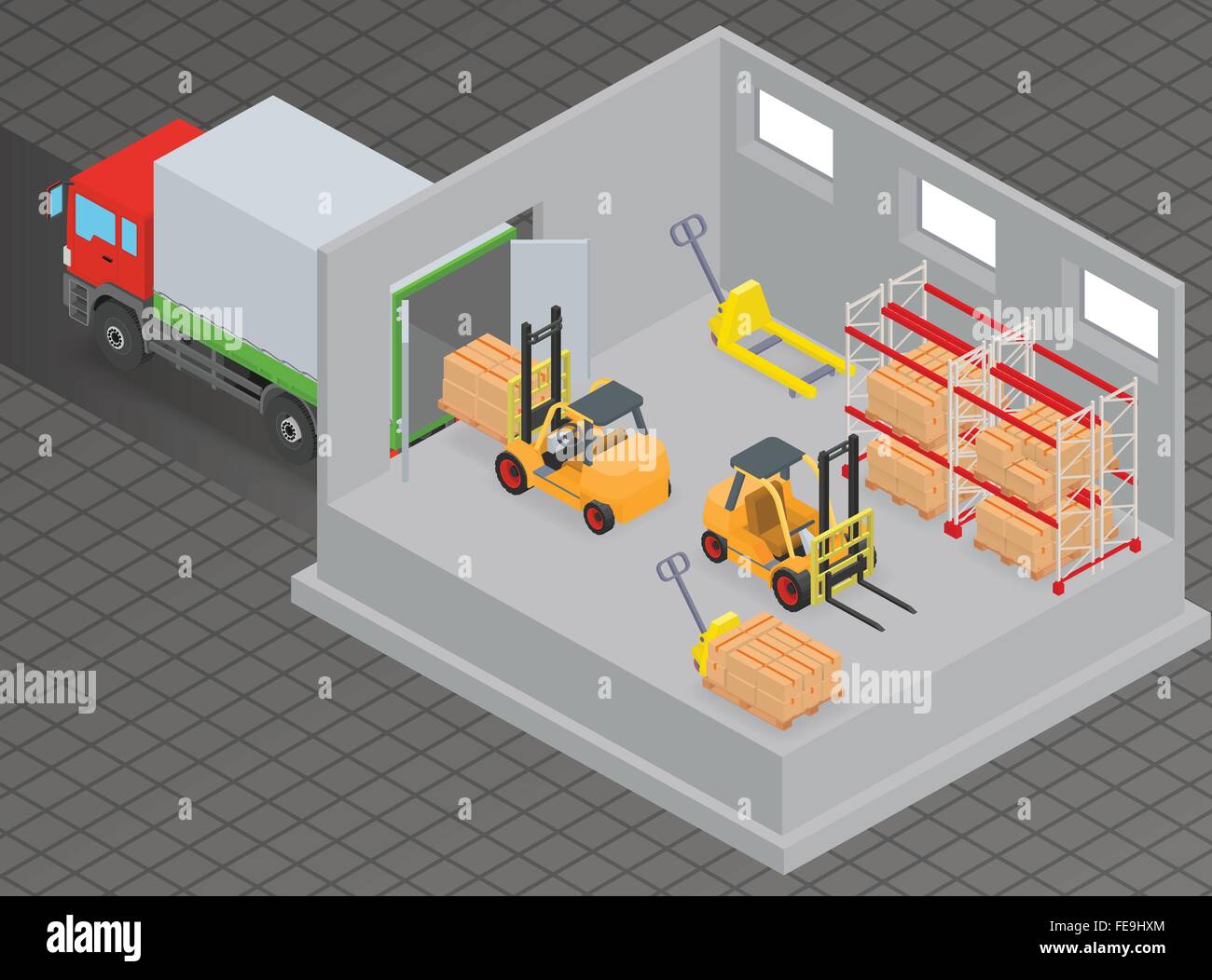 Unloading of goods in a warehouse using forklift Stock Vector Image ...