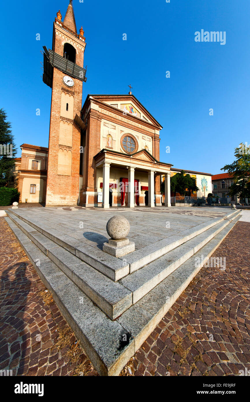 in the parabiago old church closed brick tower sidewalk italy lombardy ...