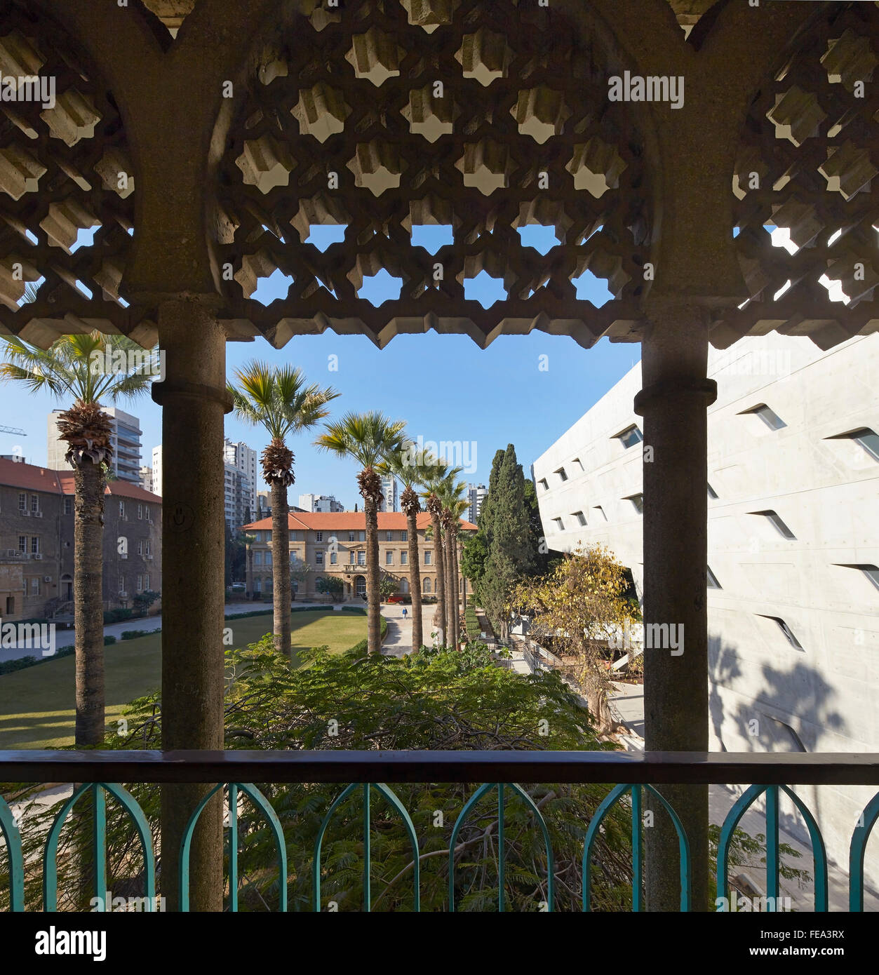 Nicely Hall veranda balcony with view of new building facade and the ...