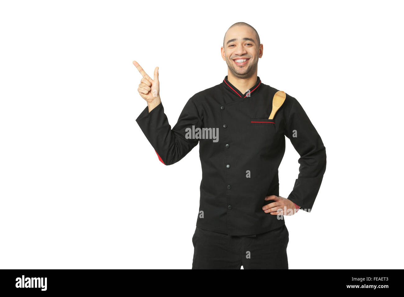 Portrait of Afro American professional cook presenting isolated on ...