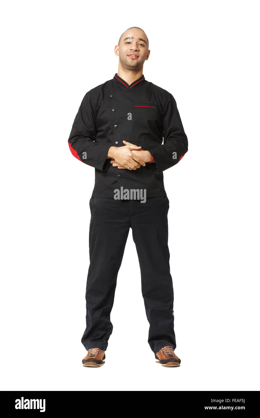 Fullbody portrait of Afro American professional cook isolated on white ...