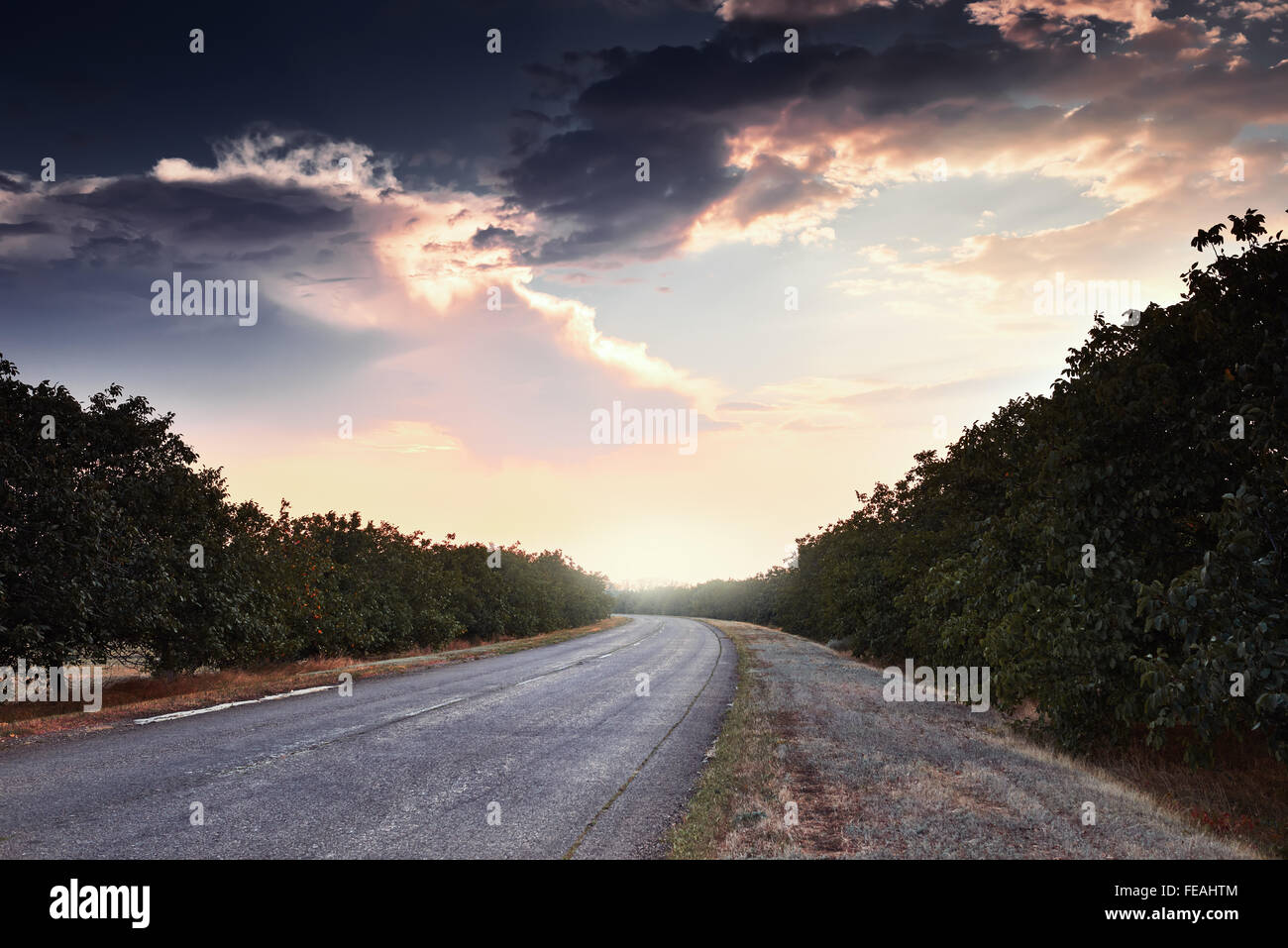 Beautiful sunset on road hi-res stock photography and images - Alamy