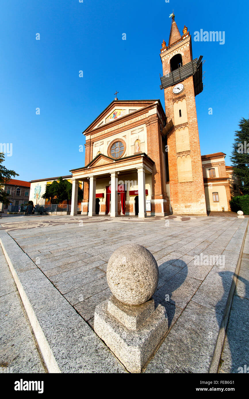 in the parabiago old church closed brick tower sidewalk italy lombardy ...