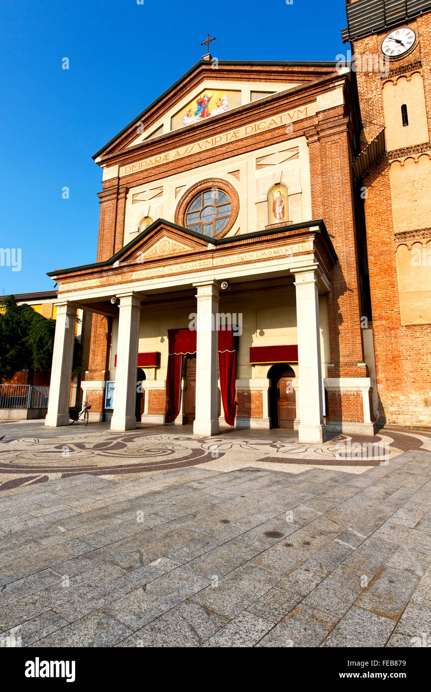 in the parabiago old church closed brick tower sidewalk italy lombardy ...