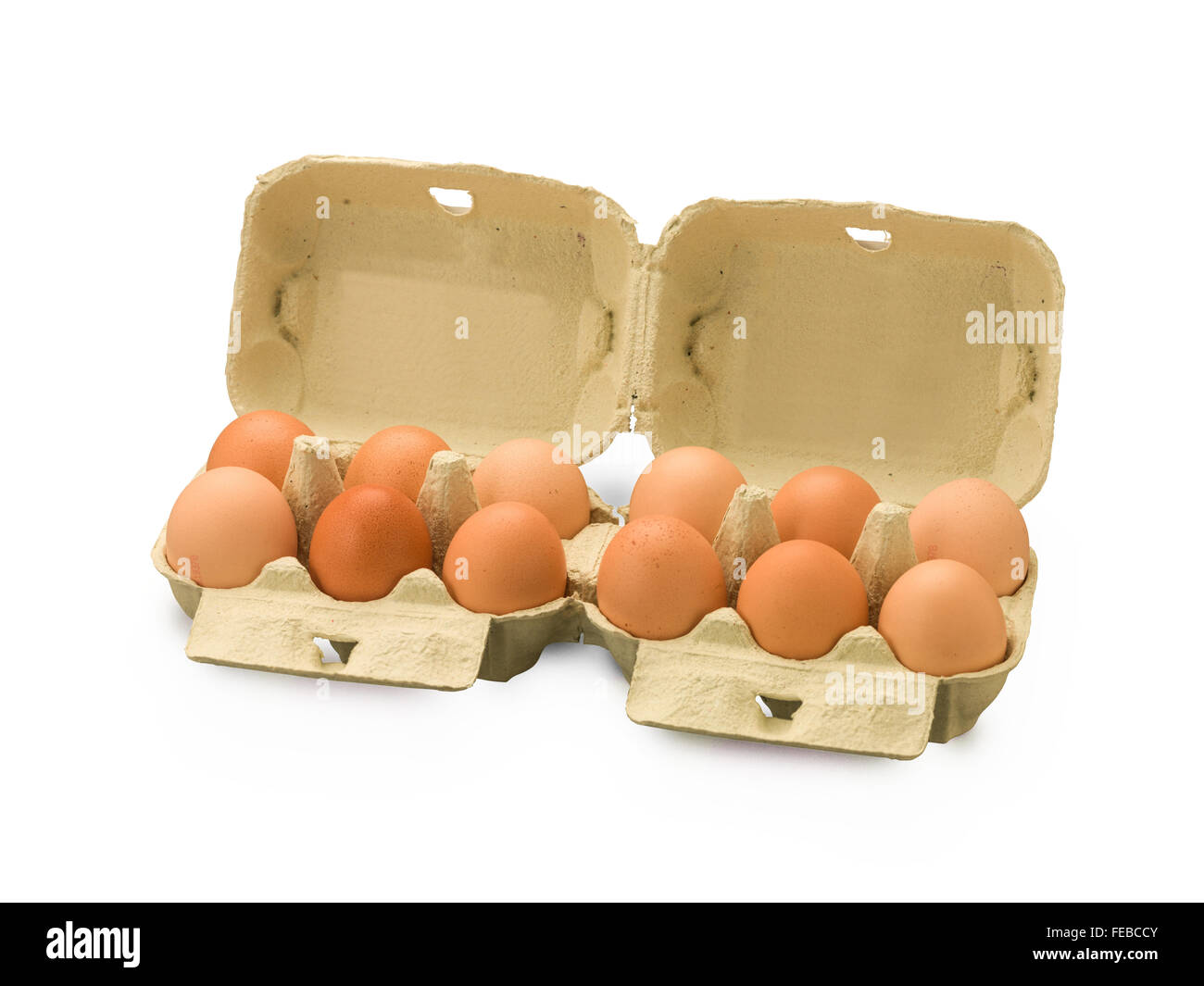 Organic Egg box with a dozen eggs isolated on white Stock Photo - Alamy