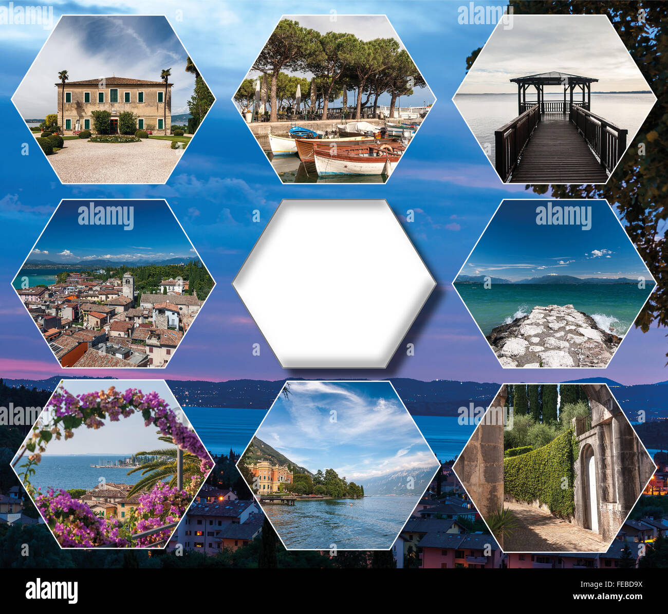 The collage from views of Lake Garda Stock Photo - Alamy