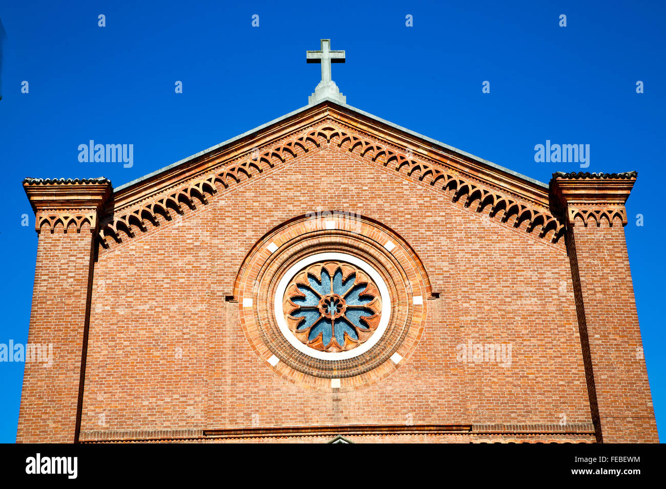 italy lombardy in the castellanza old church closed brick tower wall ...