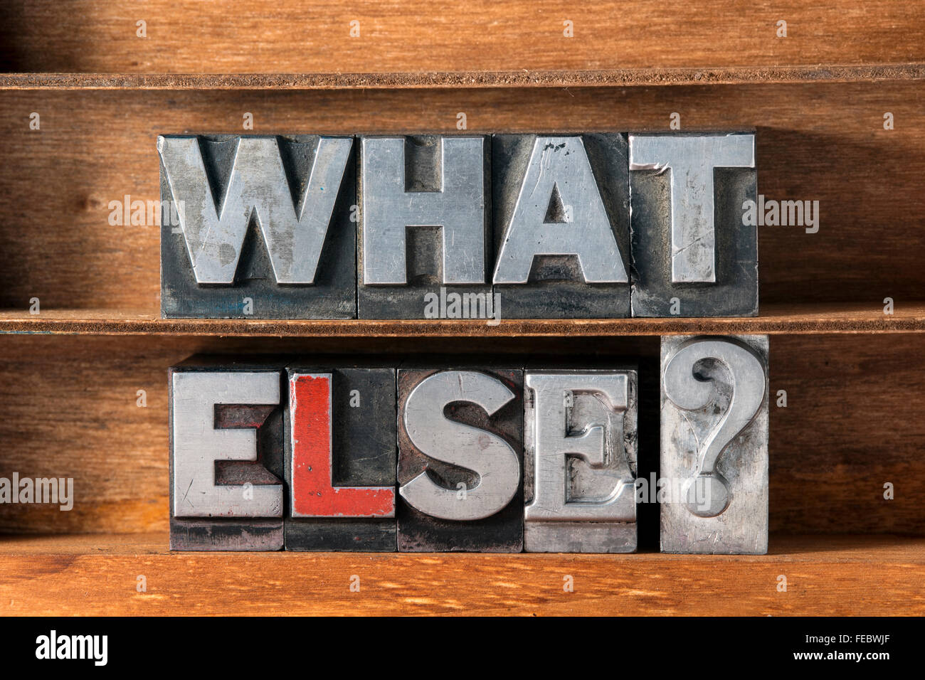 what else question made from metallic letterpress type on wooden tray ...