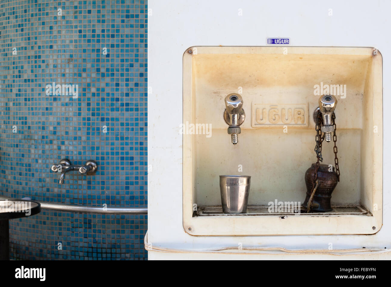 Taps to take water to wash before entering the mosque to pray. Holy ...