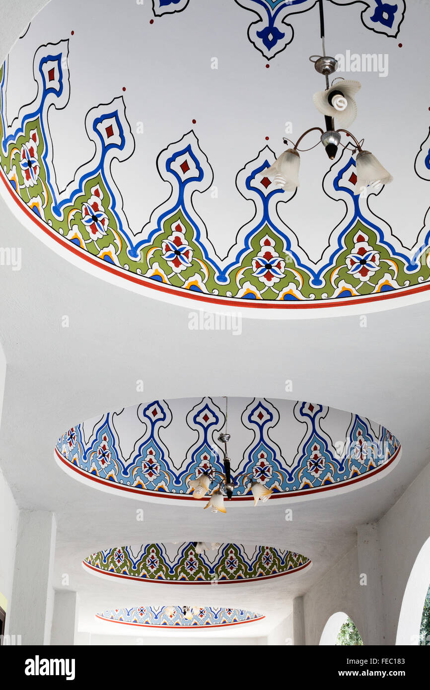 Murals painted on the ceiling of the exterior of a mosque in Bezigan a ...
