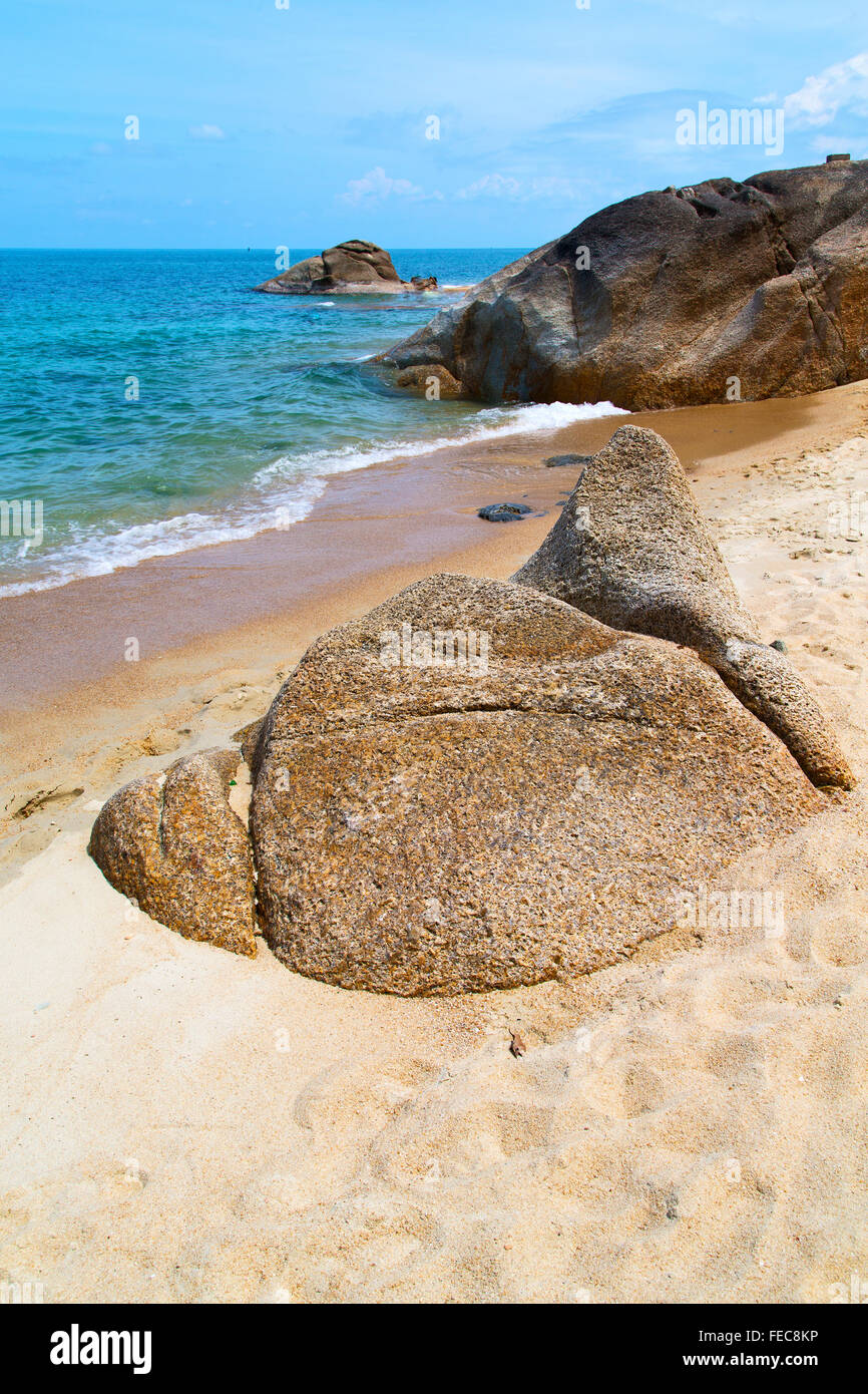 kho samui bay asia isle white beach tree rocks in thailand and south ...