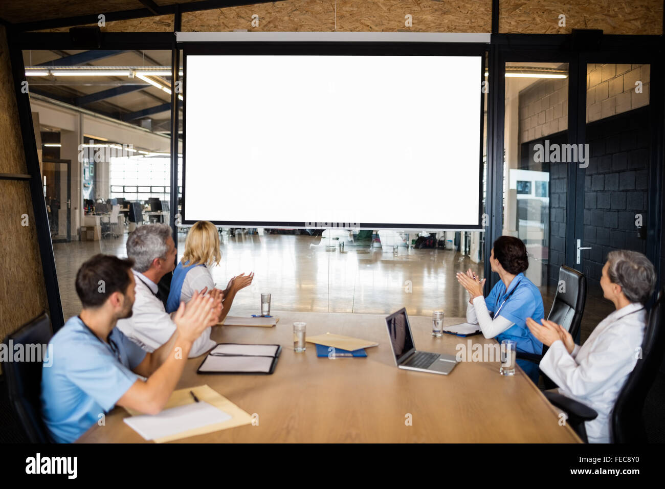 Business team using video chat during meeting Stock Photo - Alamy