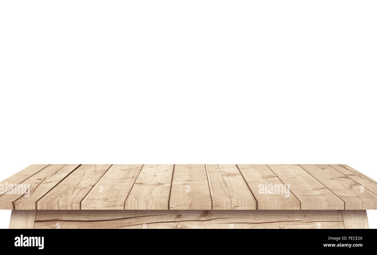 Empty brown wooden table on white background Stock Photo - Alamy