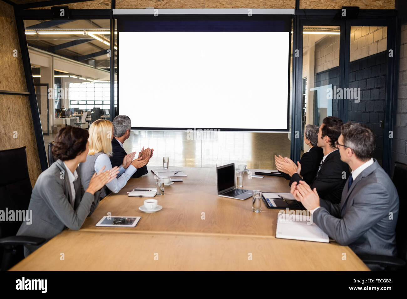 Business team using video chat during meeting Stock Photo - Alamy