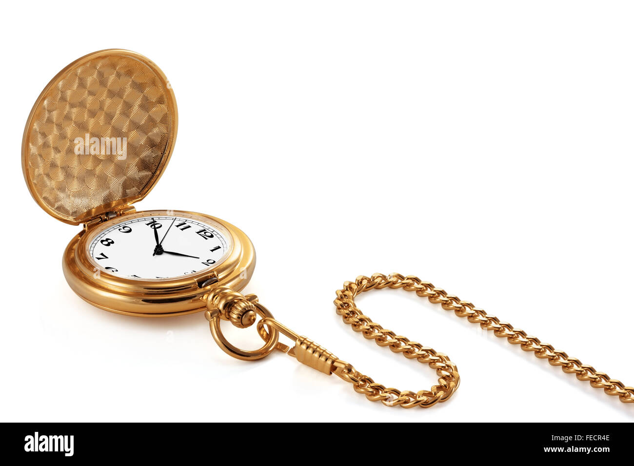 Gold pocket watch and chain, isolated on the white background, clipping ...