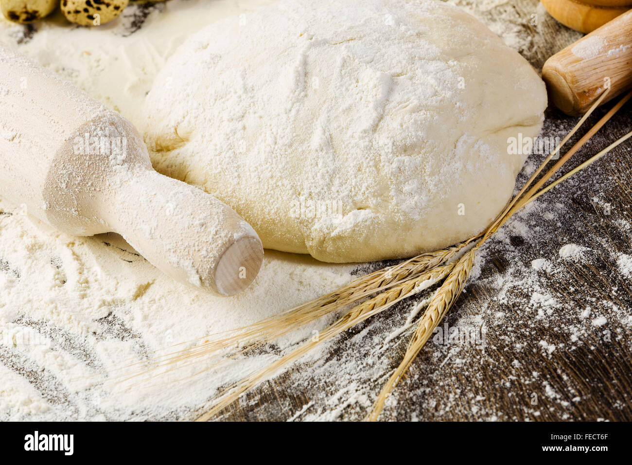 White bread drought and flour on kitchen table hi-res stock photography ...