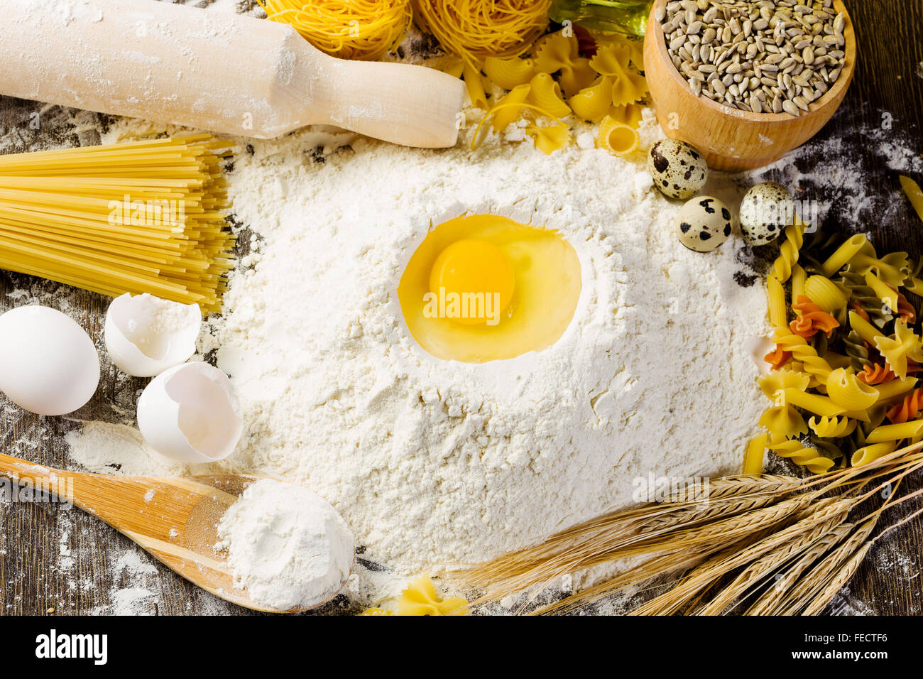 White bread drought and flour on kitchen table Stock Photo - Alamy